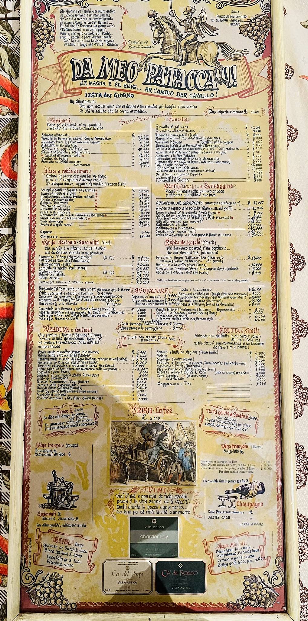 Menu at Ristorante Da Meo Patacca, Rome