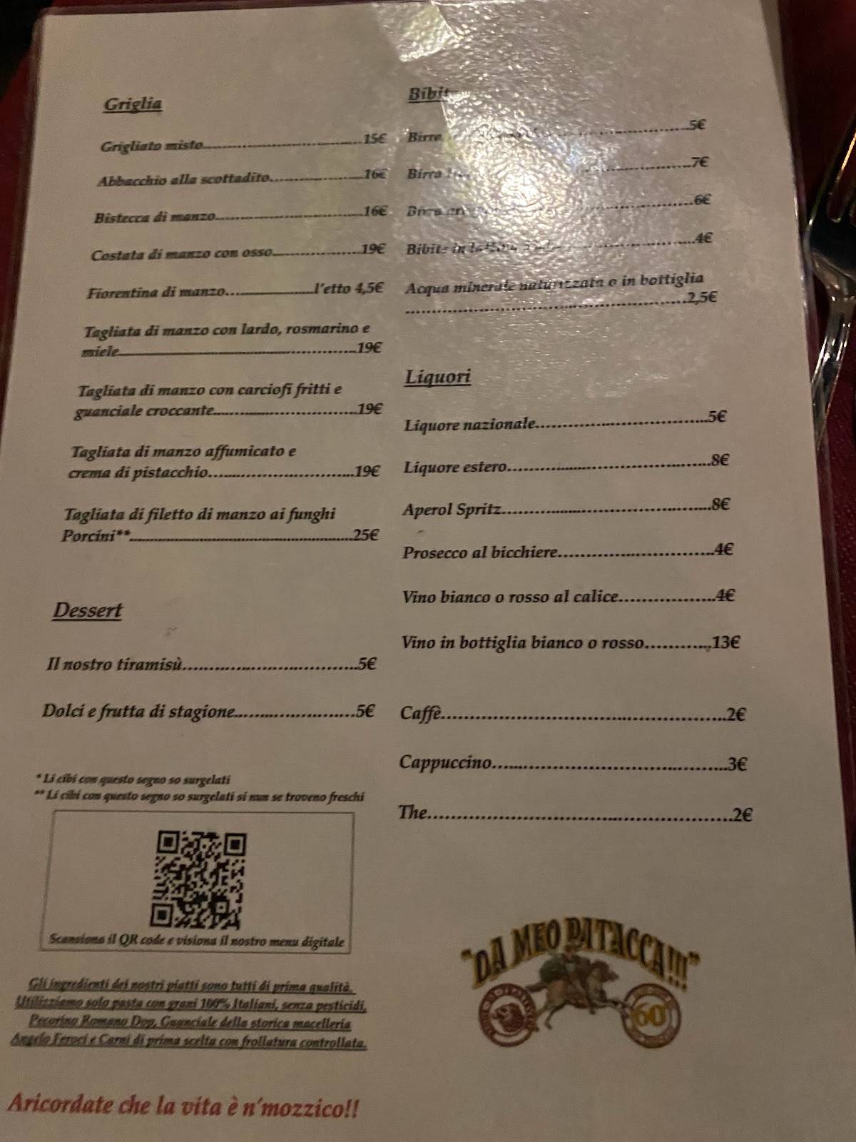 Menu at Ristorante Da Meo Patacca, Rome