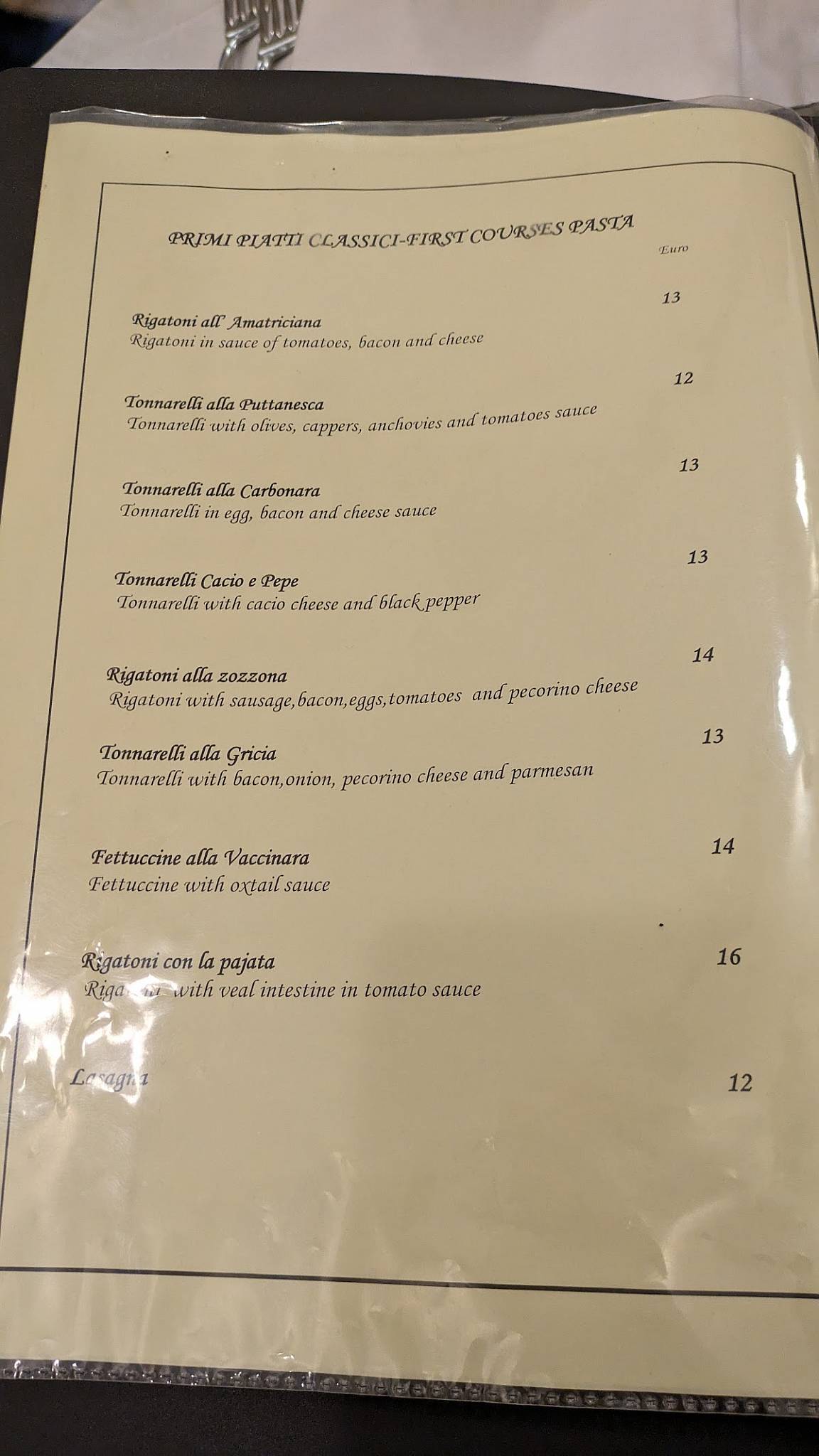 Menu da Trattoria Cecio ristorante, Roma