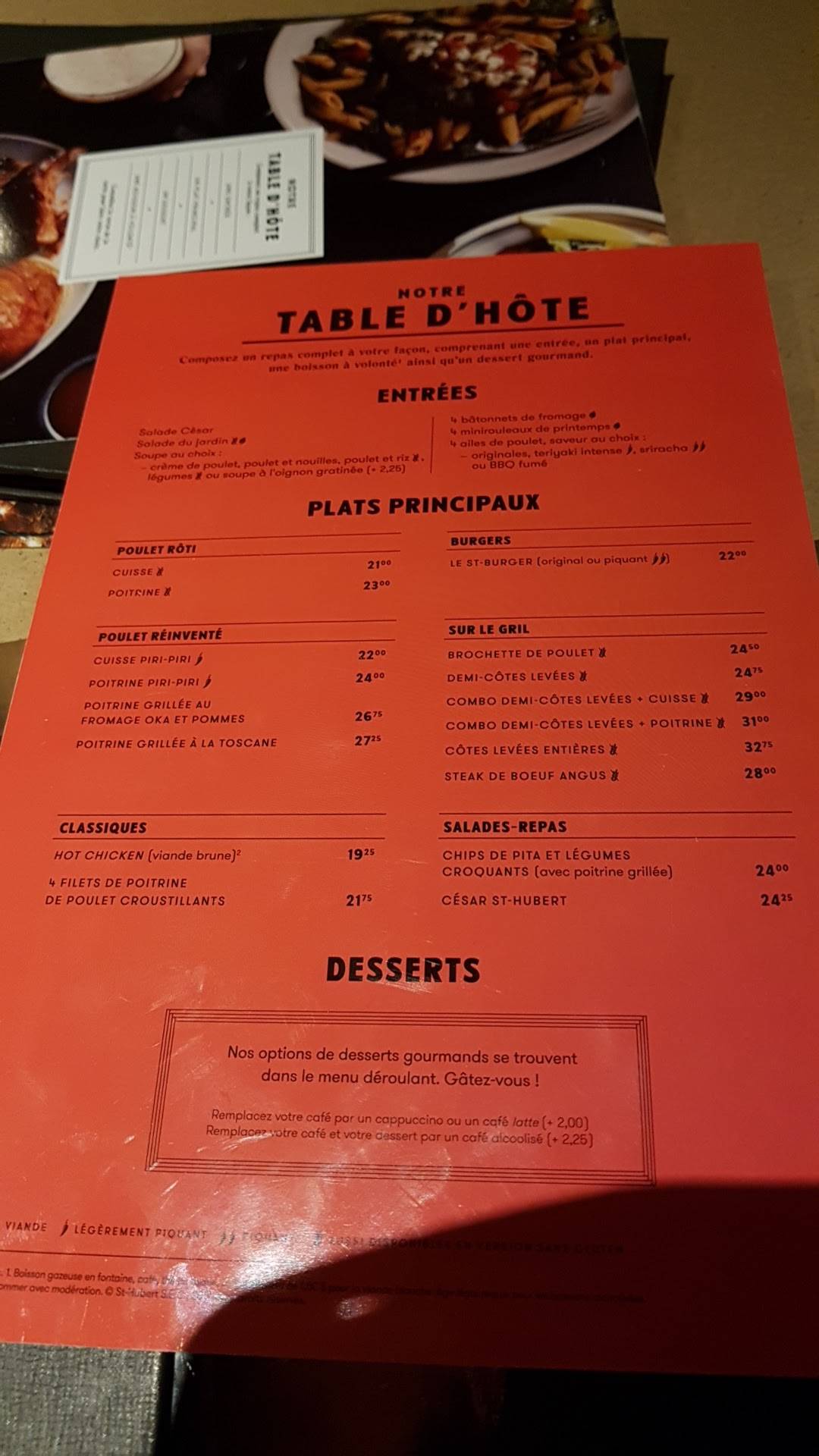 Menu au Rôtisserie St-Hubert BBQ, Kirkland, Boul. Saint-Jean