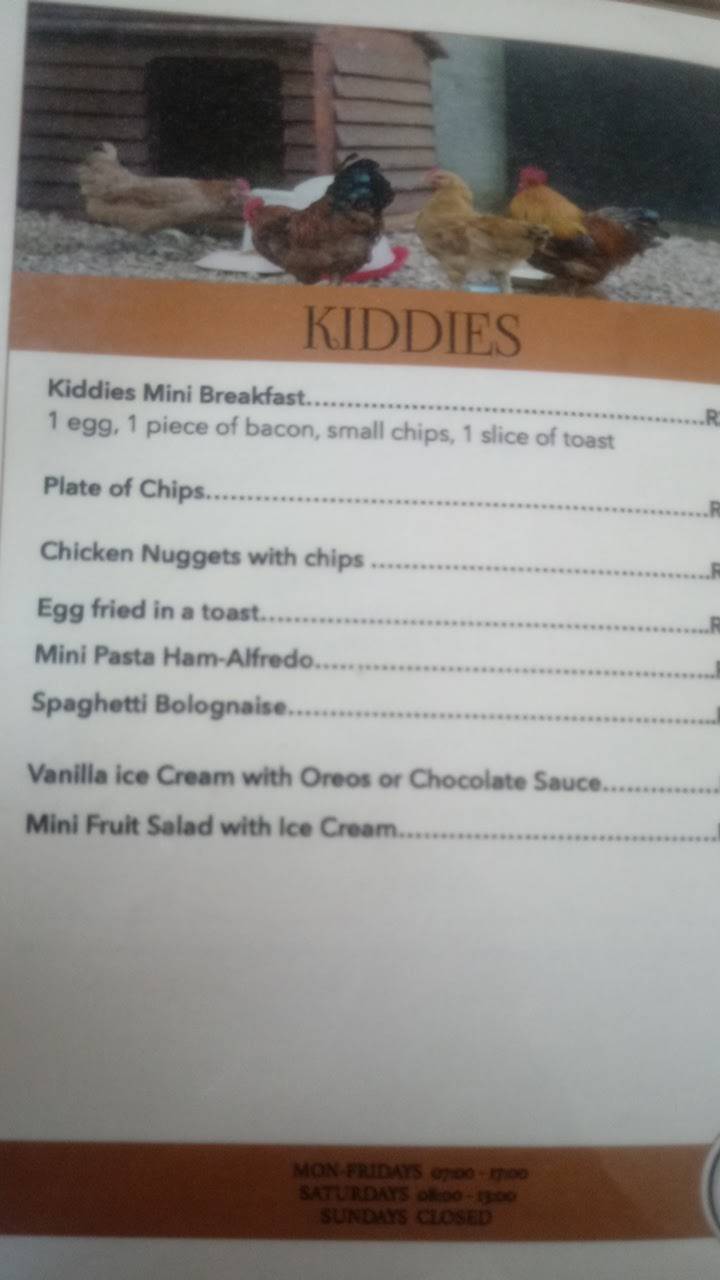 Menu at Die Melkstal cafe, Rustenburg, 188 Kock St