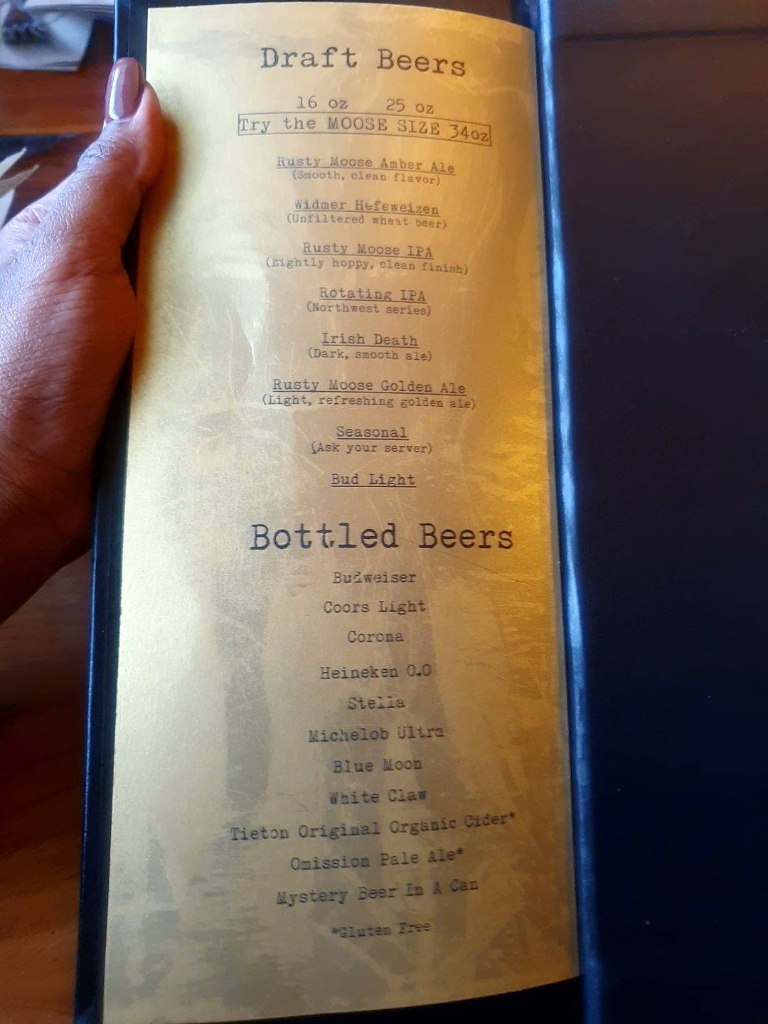 Menu at Rusty Moose steakhouse, Spokane, 9105 US-2