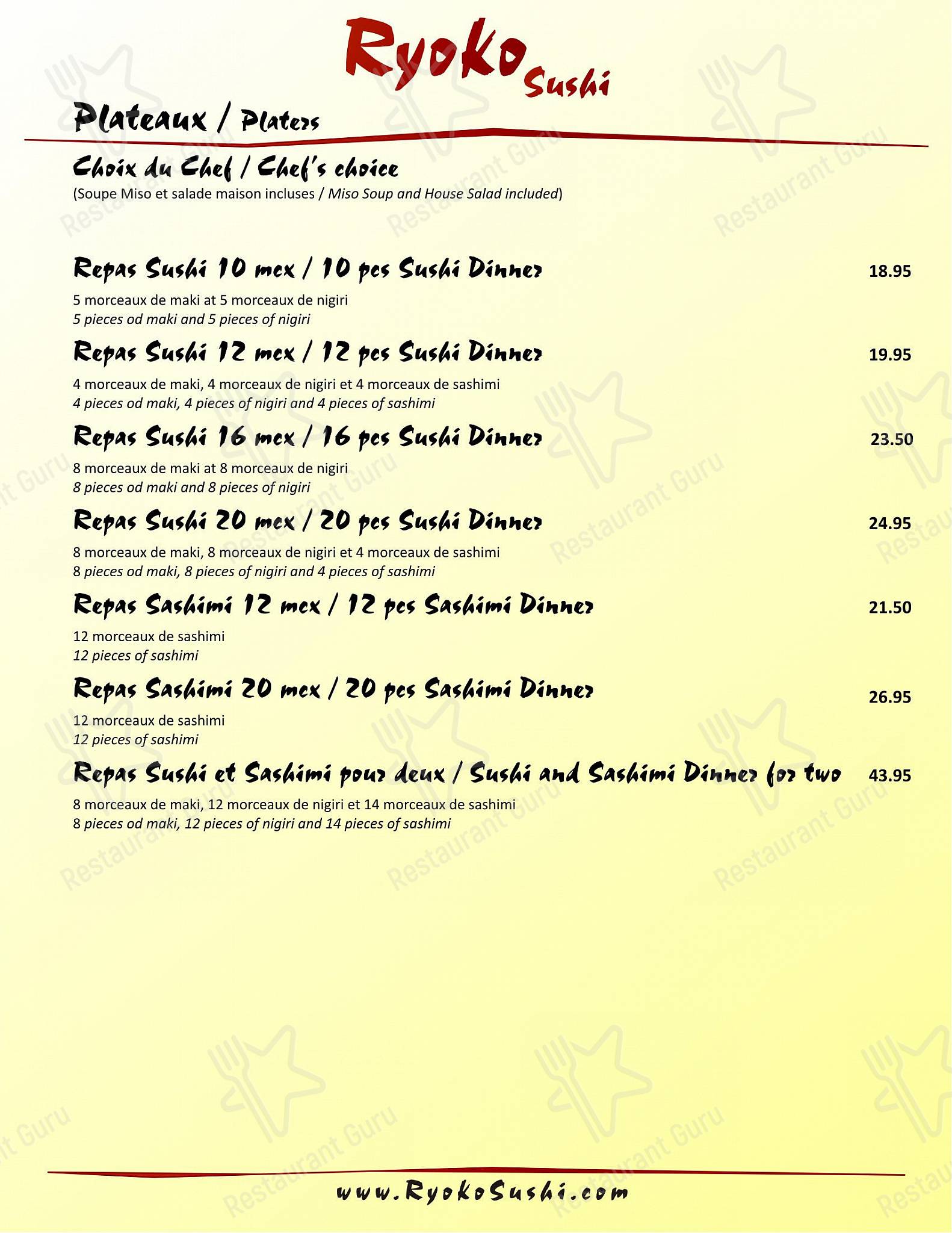 Menu at Ryoko Sushi restaurant, Vaudreuil-Dorion