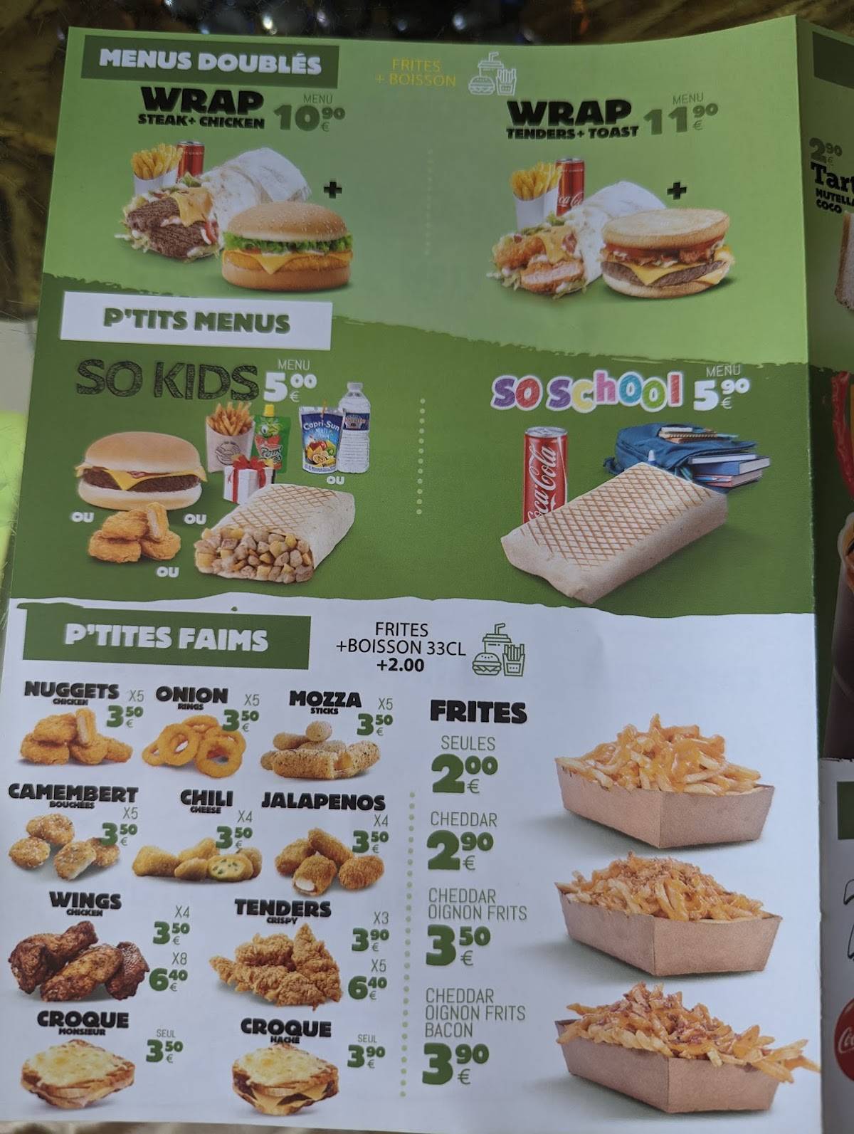 Menu au SO EAT restaurant, Scionzier