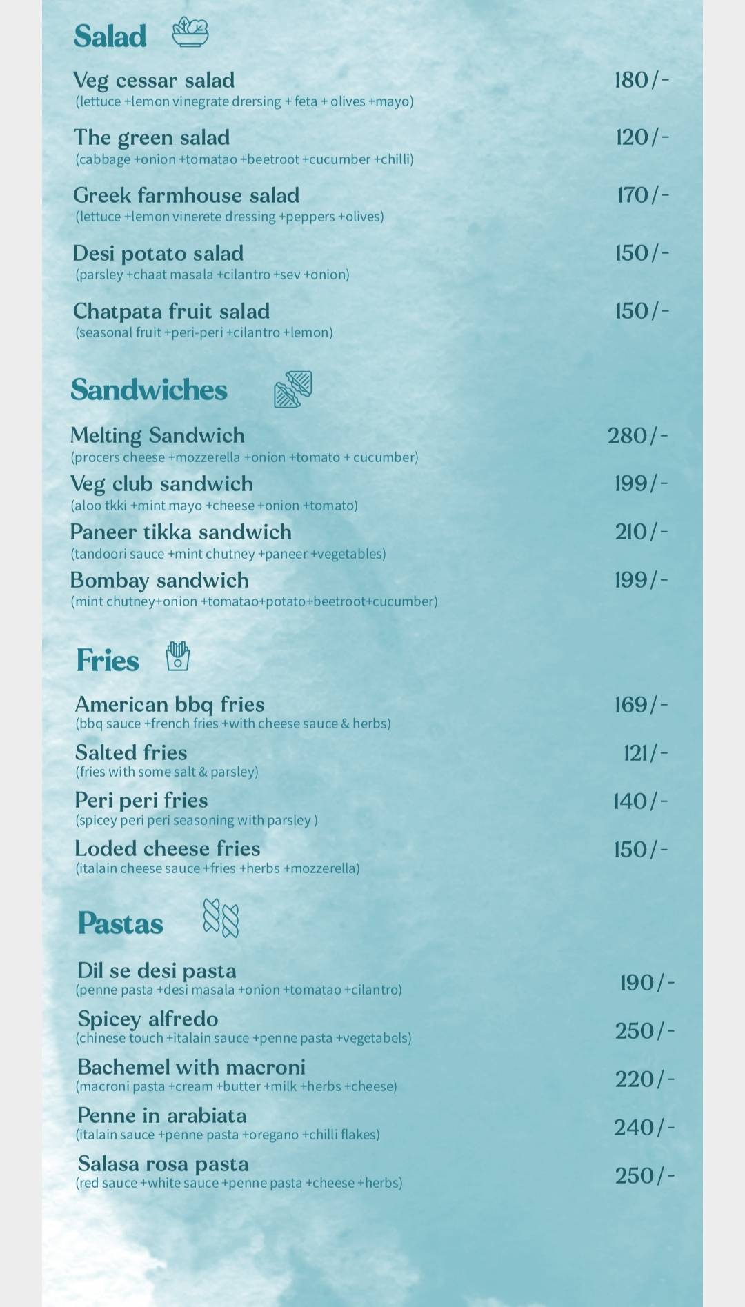 Menu at SUNRISER CAFE & RESTRO, Surat