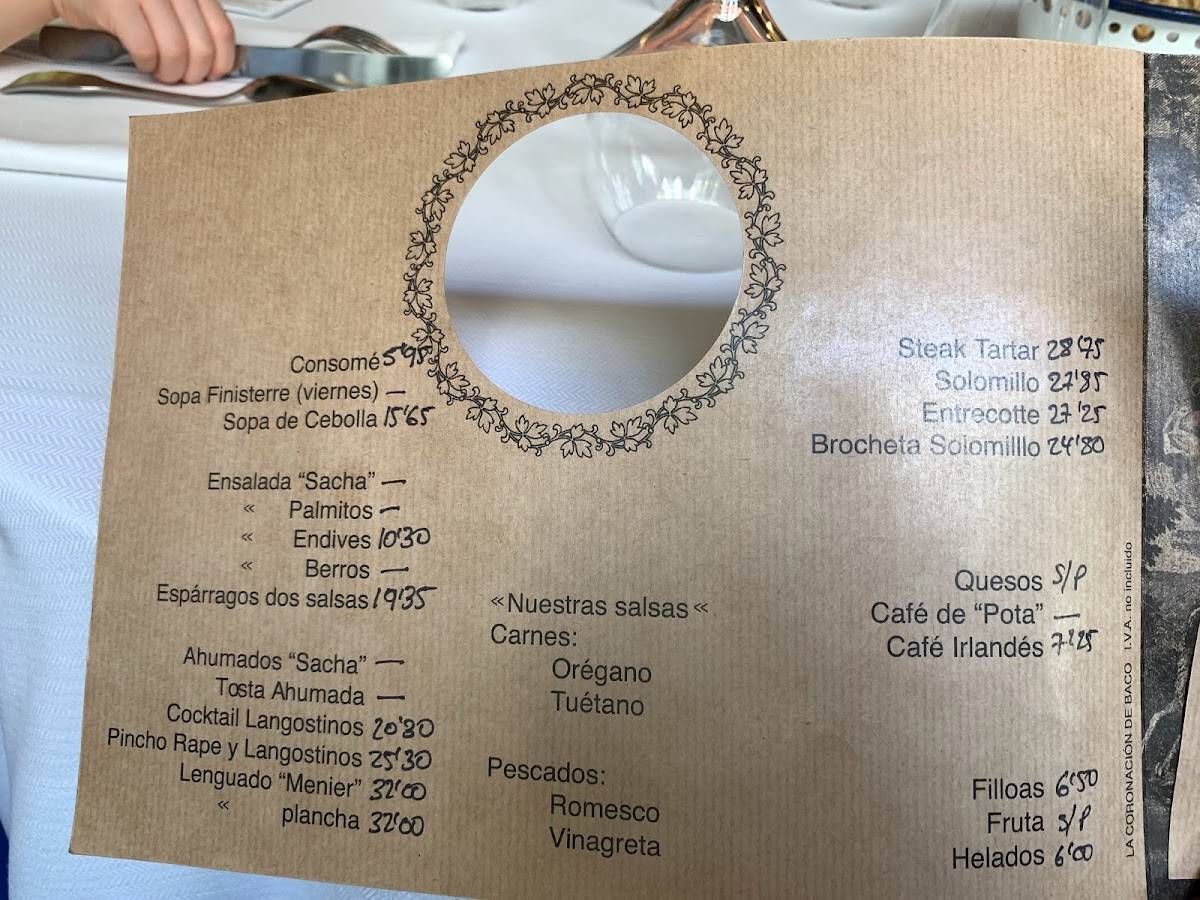 Menu at Sacha Restaurant, Madrid
