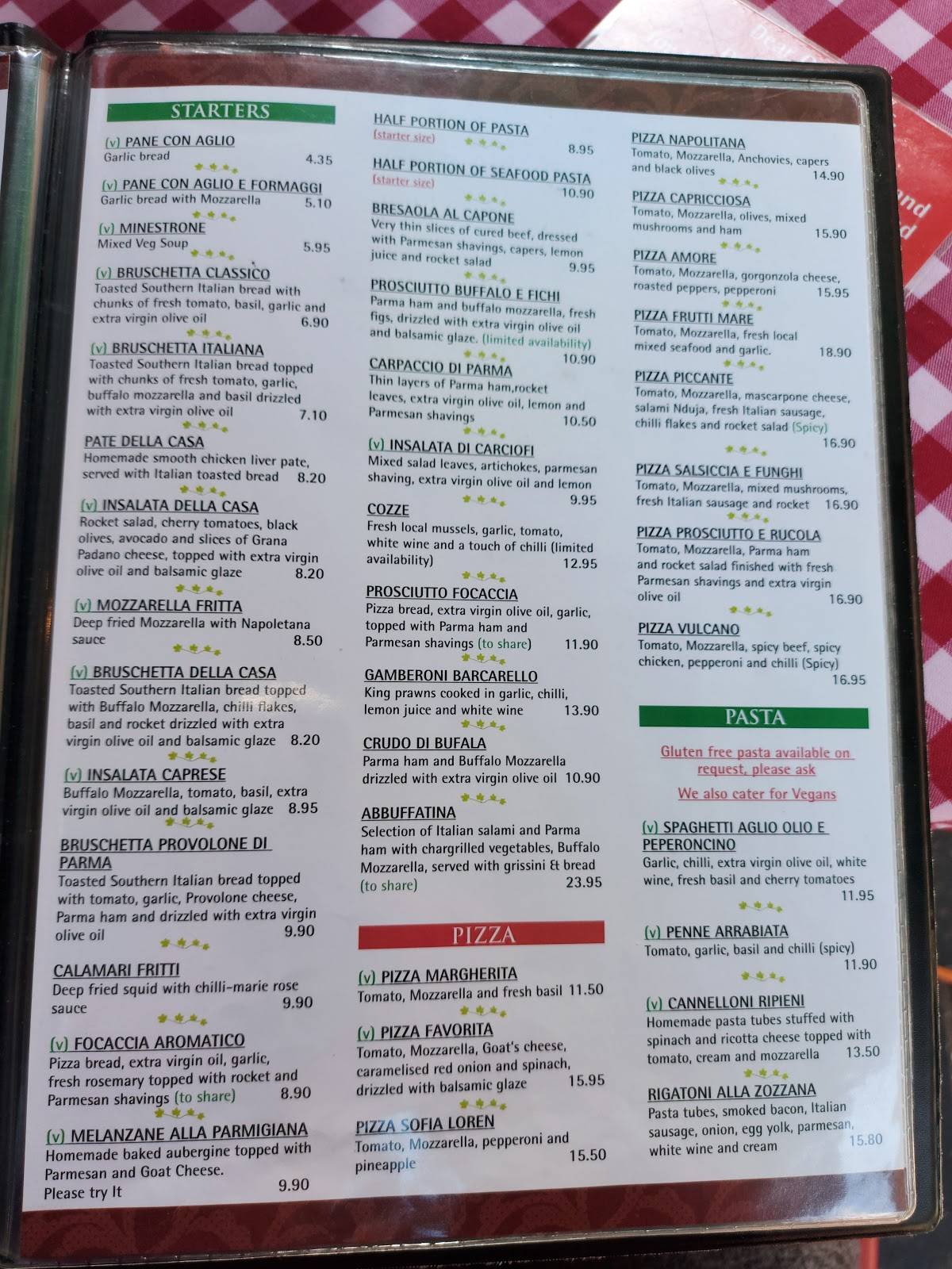 Menu at Little Italy restaurant, Saint Andrews