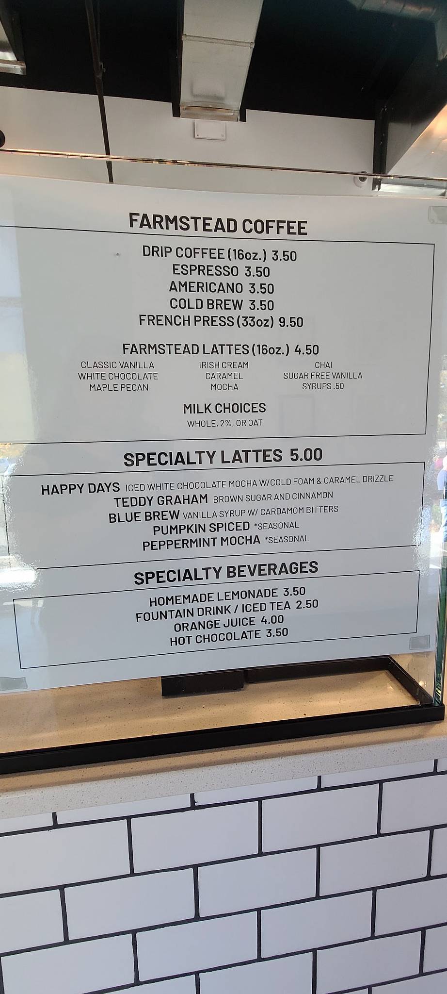 Menu at Farmstead cafe, St. George