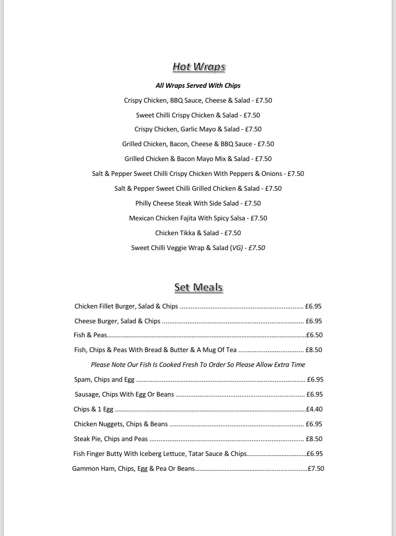 Menu at Park Road Cafe, St Helens