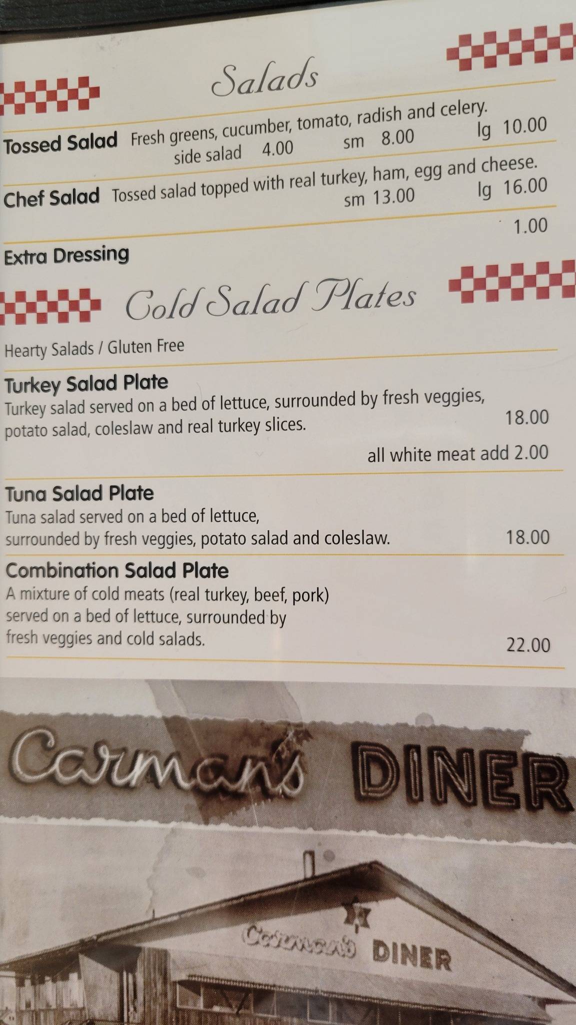 Menu at Carman's Diner restaurant, Saint Stephen