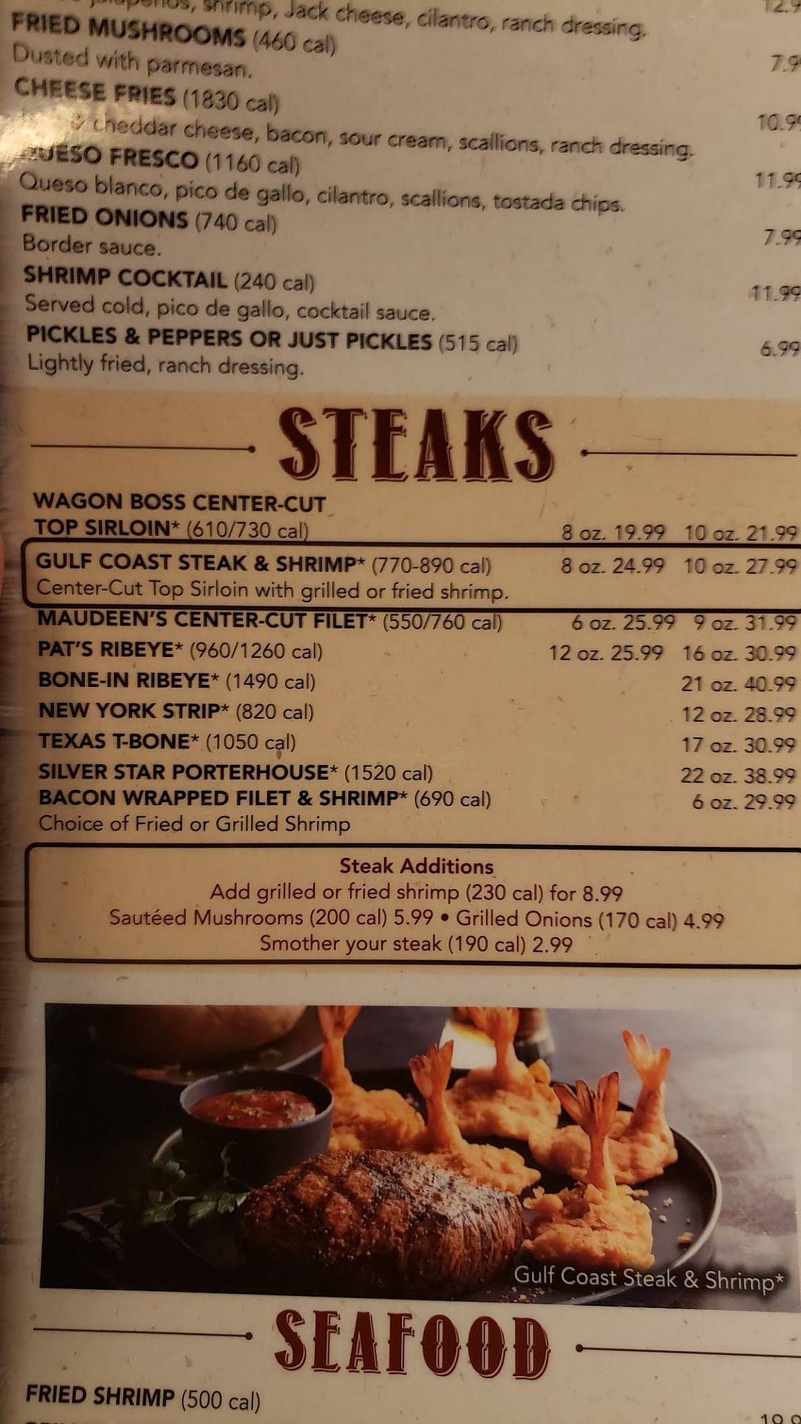 Menu at Saltgrass Steak House steakhouse, Fort Worth, Sandshell Dr