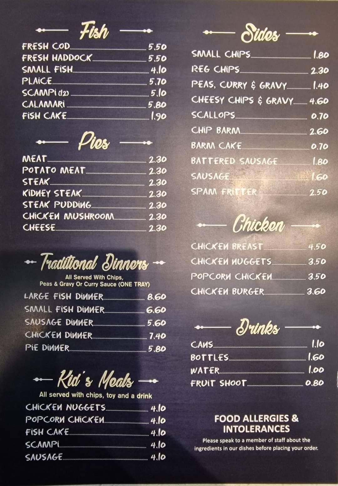 Menu at Salty Towers Fish Bar, Stockport