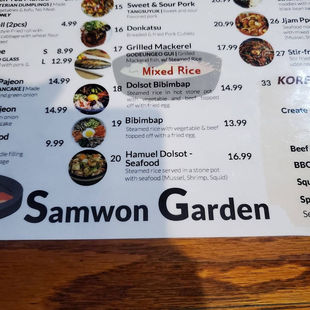 Carta de Sam Won Garden Korean BBQ, Jacksonville