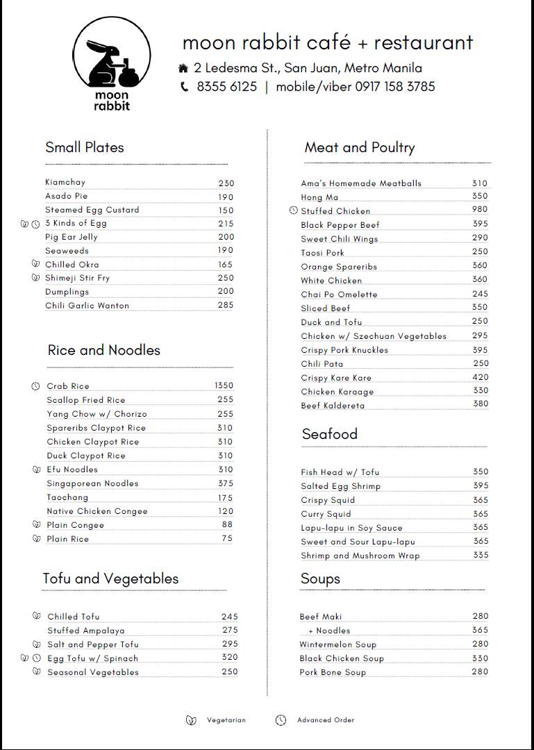 Menu at Moon Rabbit Cafe & Restaurant, San Juan