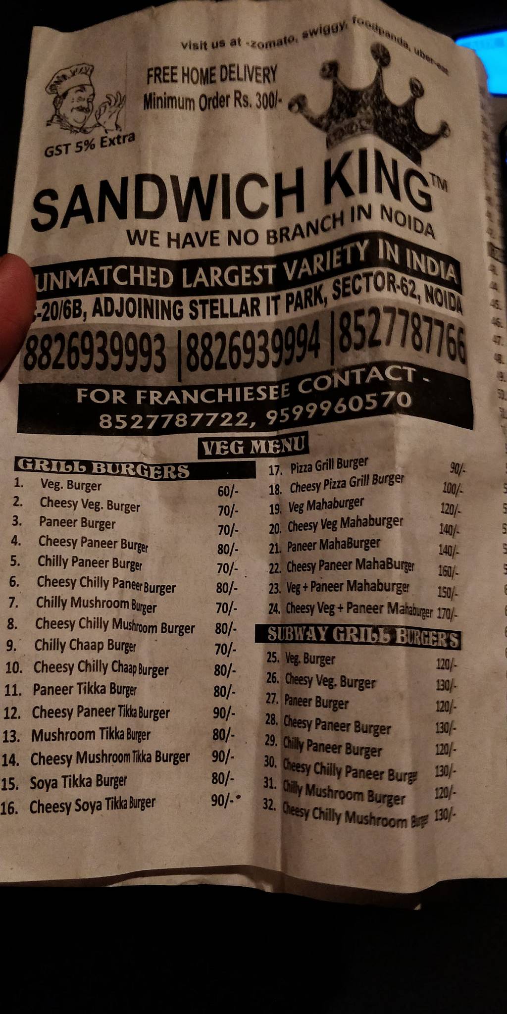 Menu at Sandwich King, Noida, C-20/6B Stellar IT Park Industrial