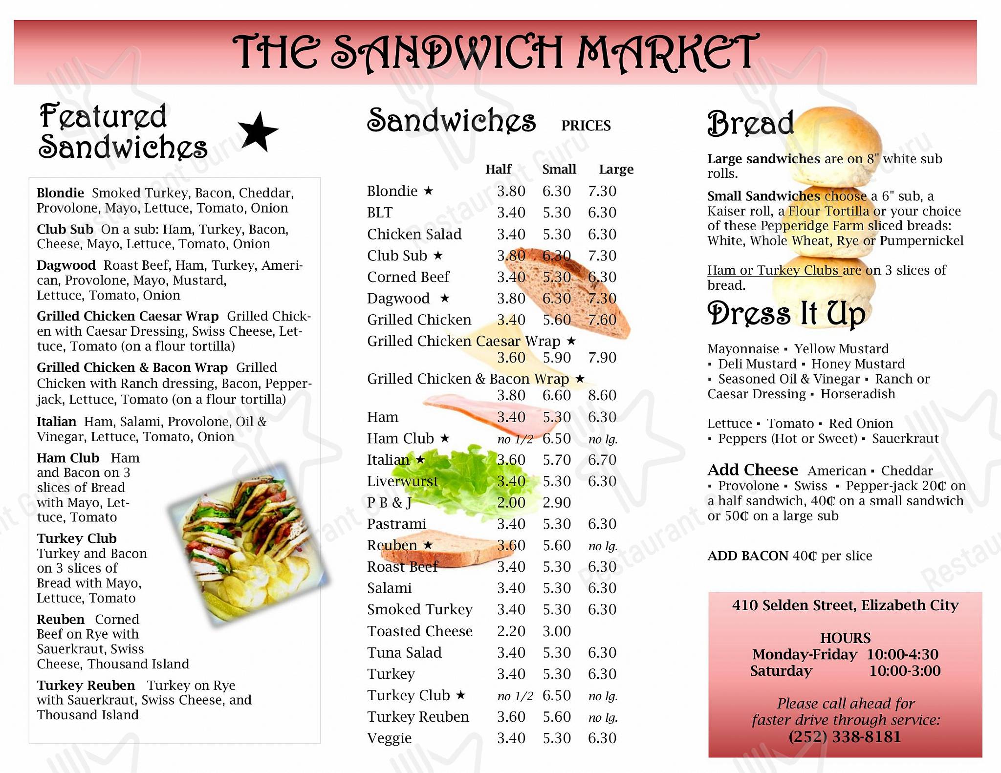 Menu at The Sandwich Market restaurant, Elizabeth City
