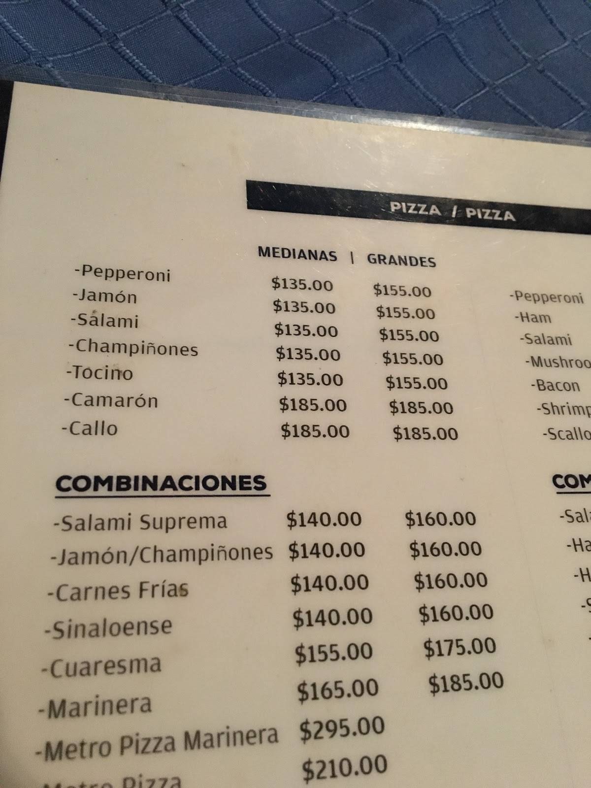 Carta del restaurante El Muelle, Santa Rosalía