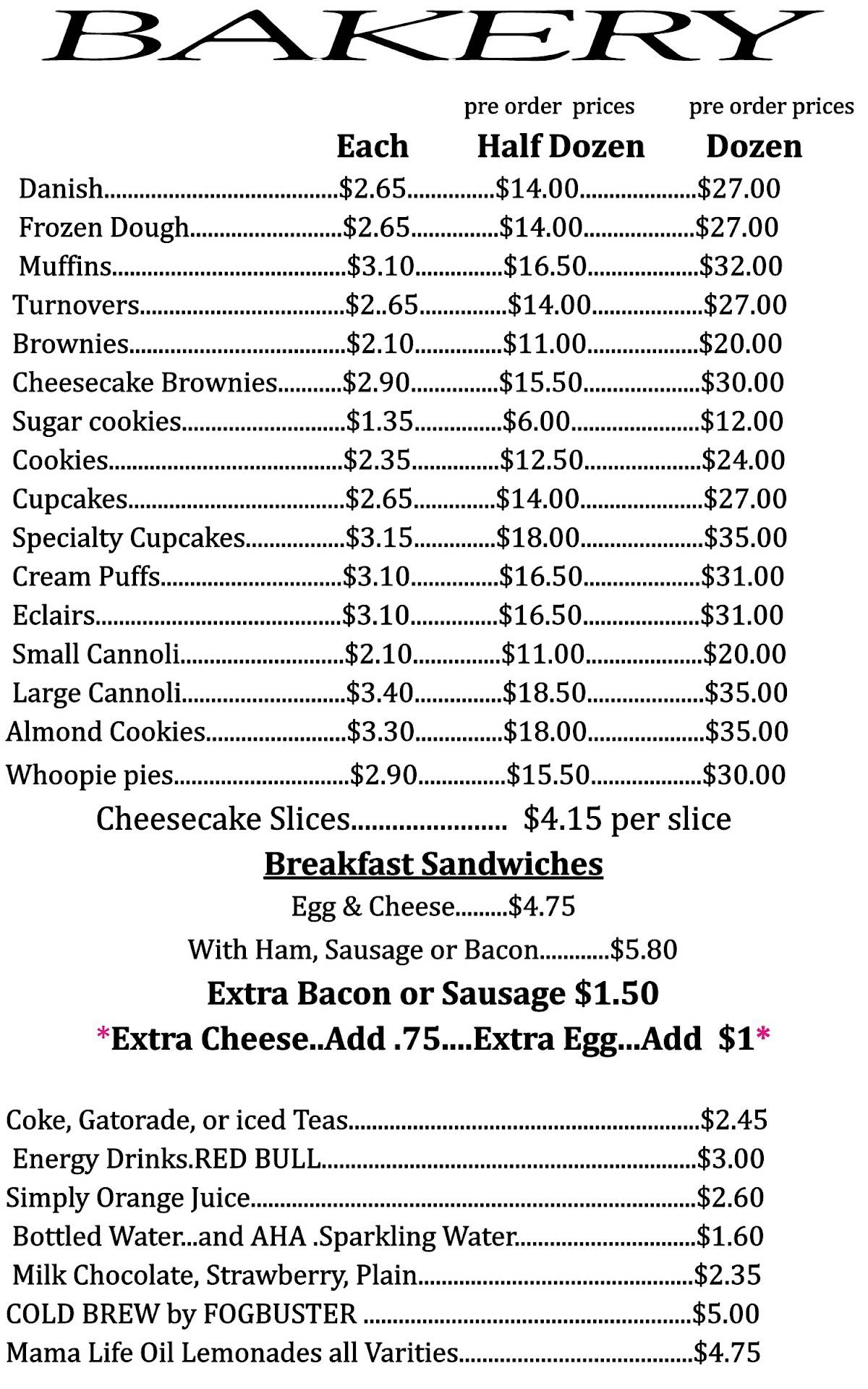 Menu at Sarah's Cheesecake & Cafe, Pittsfield, 180 Elm St G