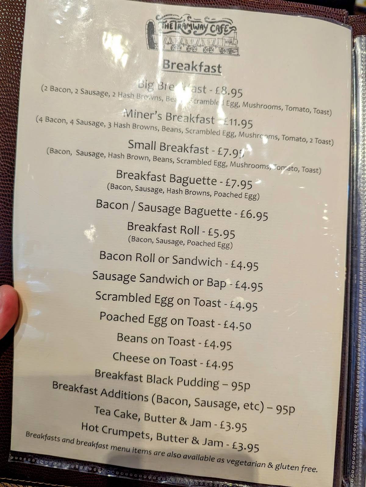 Menu at The Tramway Cafe, Saundersfoot