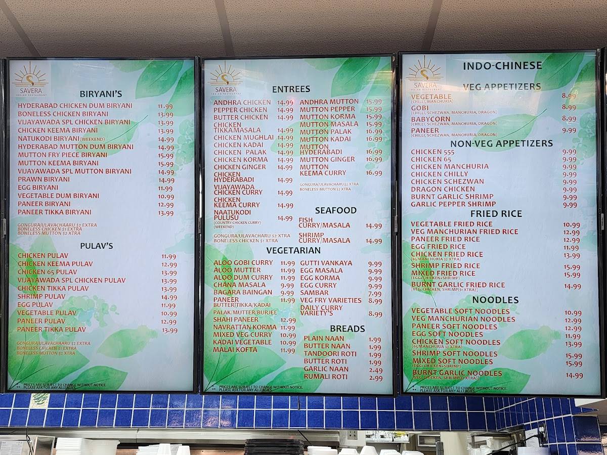 Menu at Savera Indian Kitchen restaurant, Irving