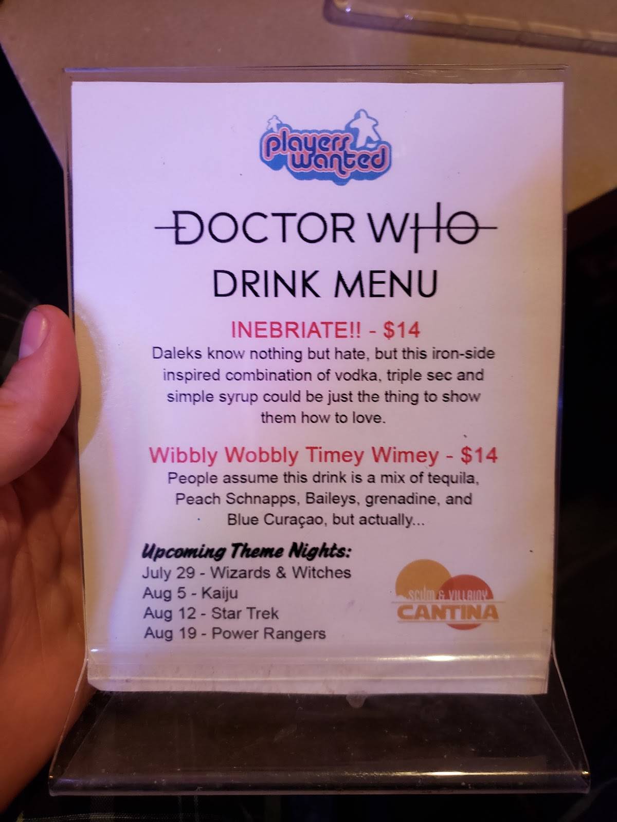 Menu at Scum and Villainy Cantina pub & bar, Los Angeles