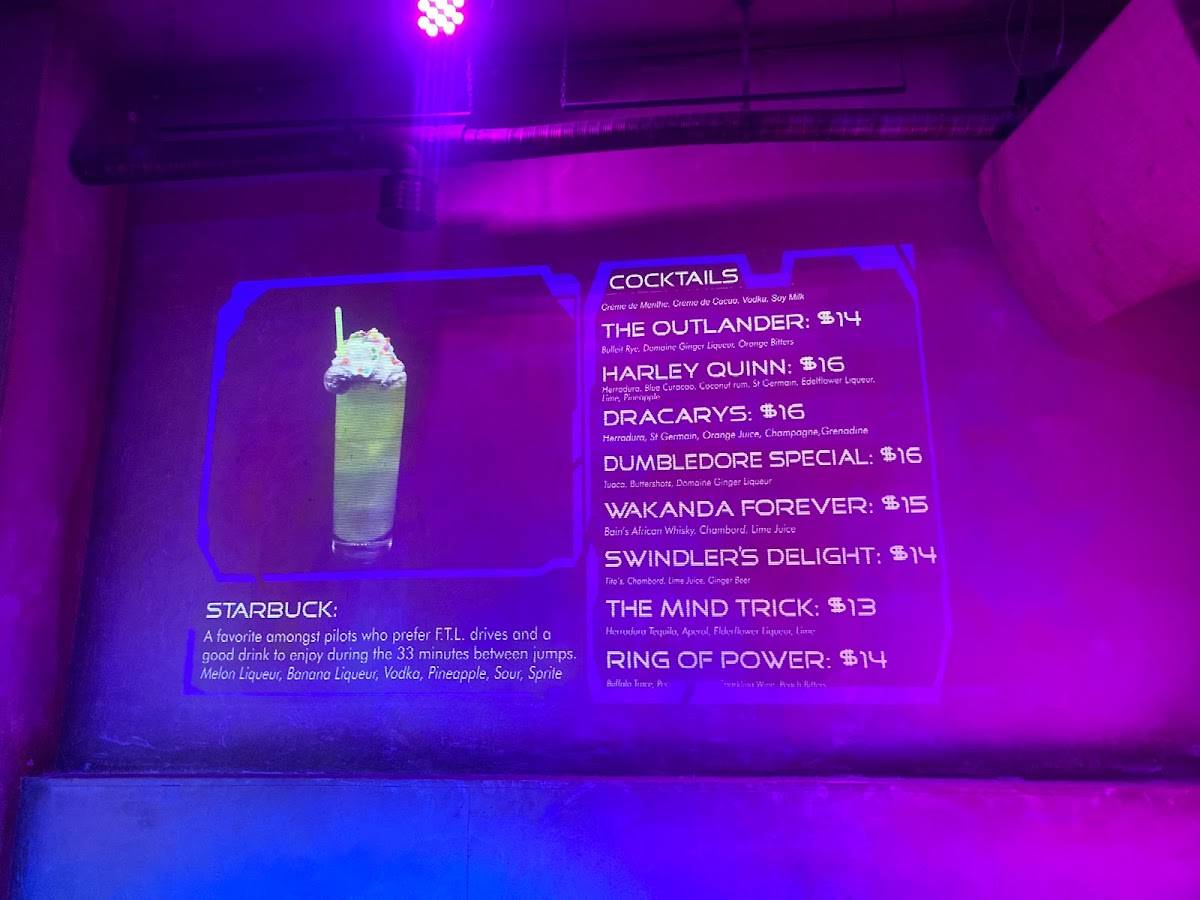 Menu at Scum and Villainy Cantina pub & bar, Los Angeles