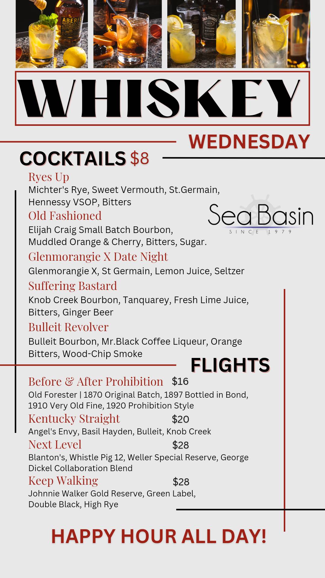 Menu at Sea Basin restaurant, Rocky Point