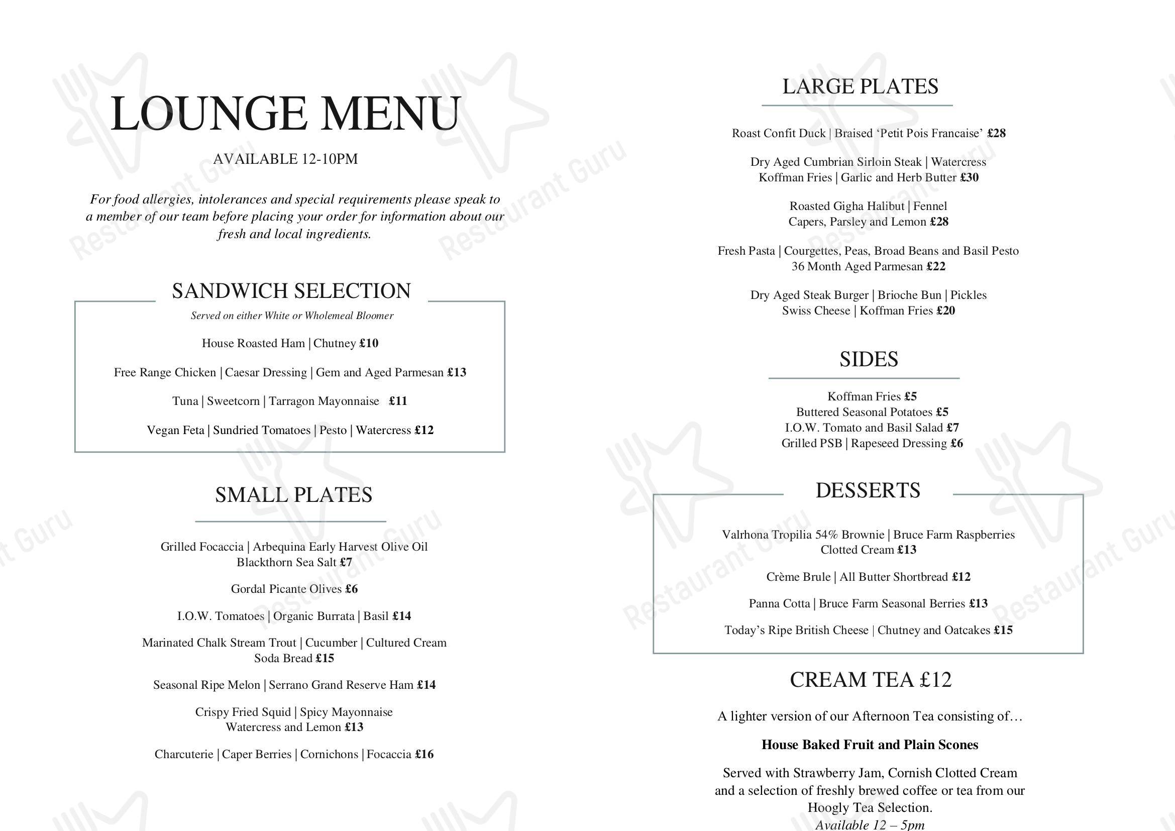 Menu at Ozone Restaurant, Seaham