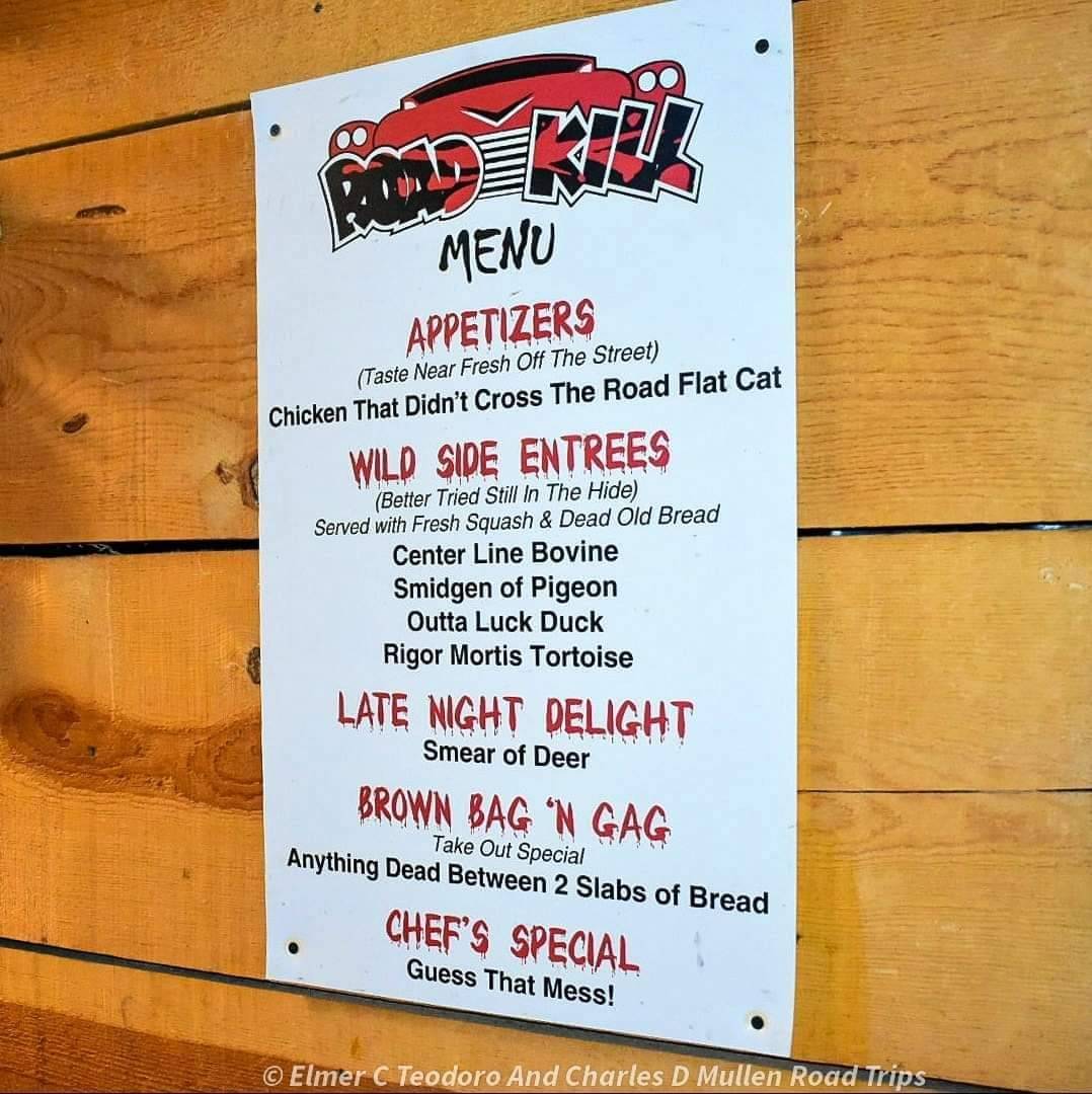 Menu at The Roadkill Cafe/O.K. Saloon, Seligman