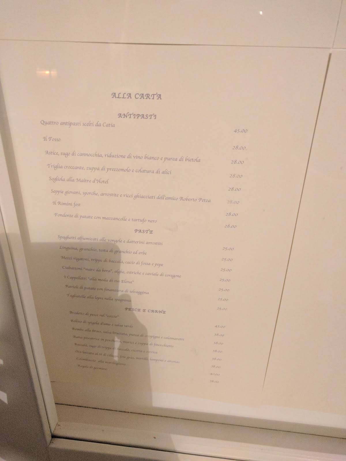 Carta del restaurante Uliassi, Senigallia