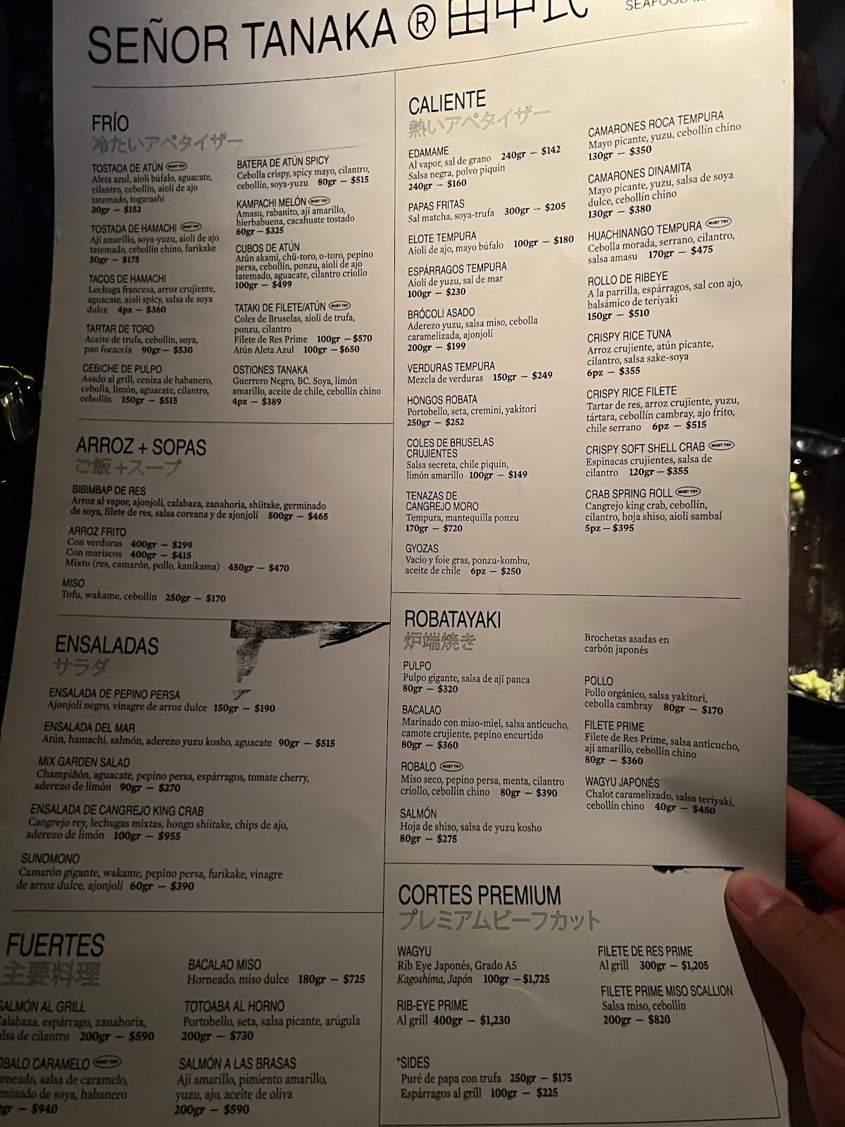 Carta del restaurante Señor Tanaka - Monterrey, Monterrey