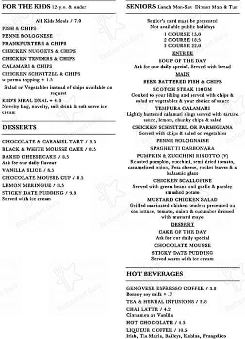 Menu at The Settlement at Cranbourne restaurant, Cranbourne