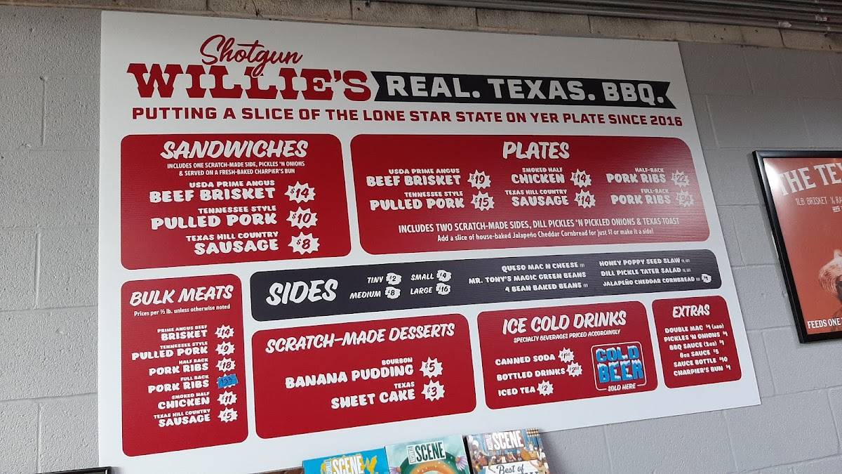 Menu at Shotgun Willie's BBQ, Nashville