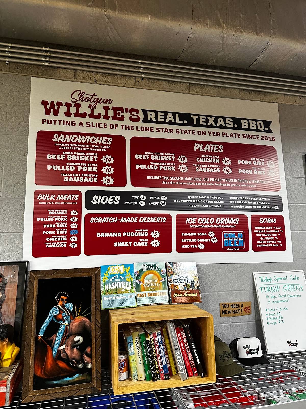 Menu at Shotgun Willie's BBQ, Nashville