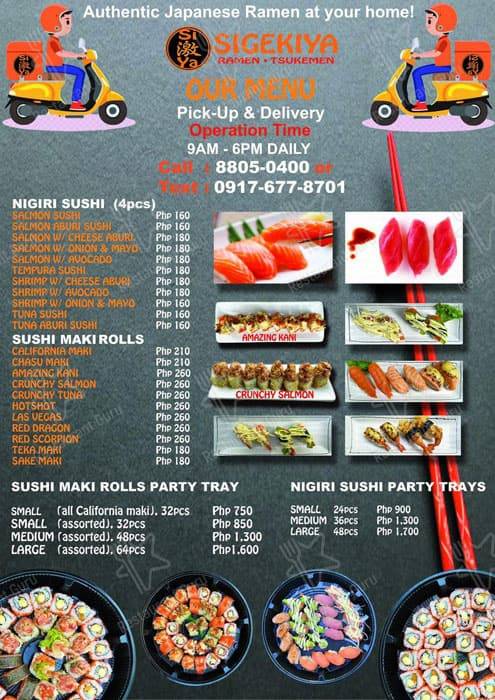 Menu at Sigekiya Ramen restaurant, Muntinlupa
