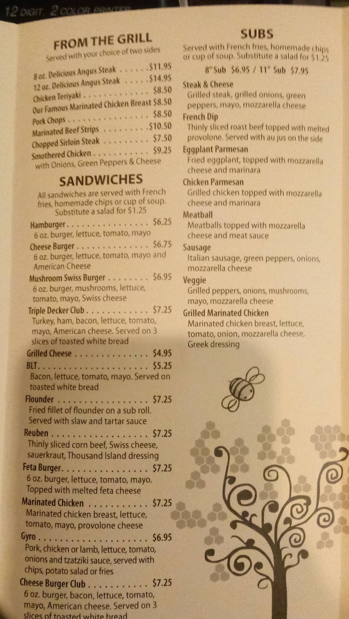 Menu at Silvia's Honey Tree restaurant, Winston-Salem