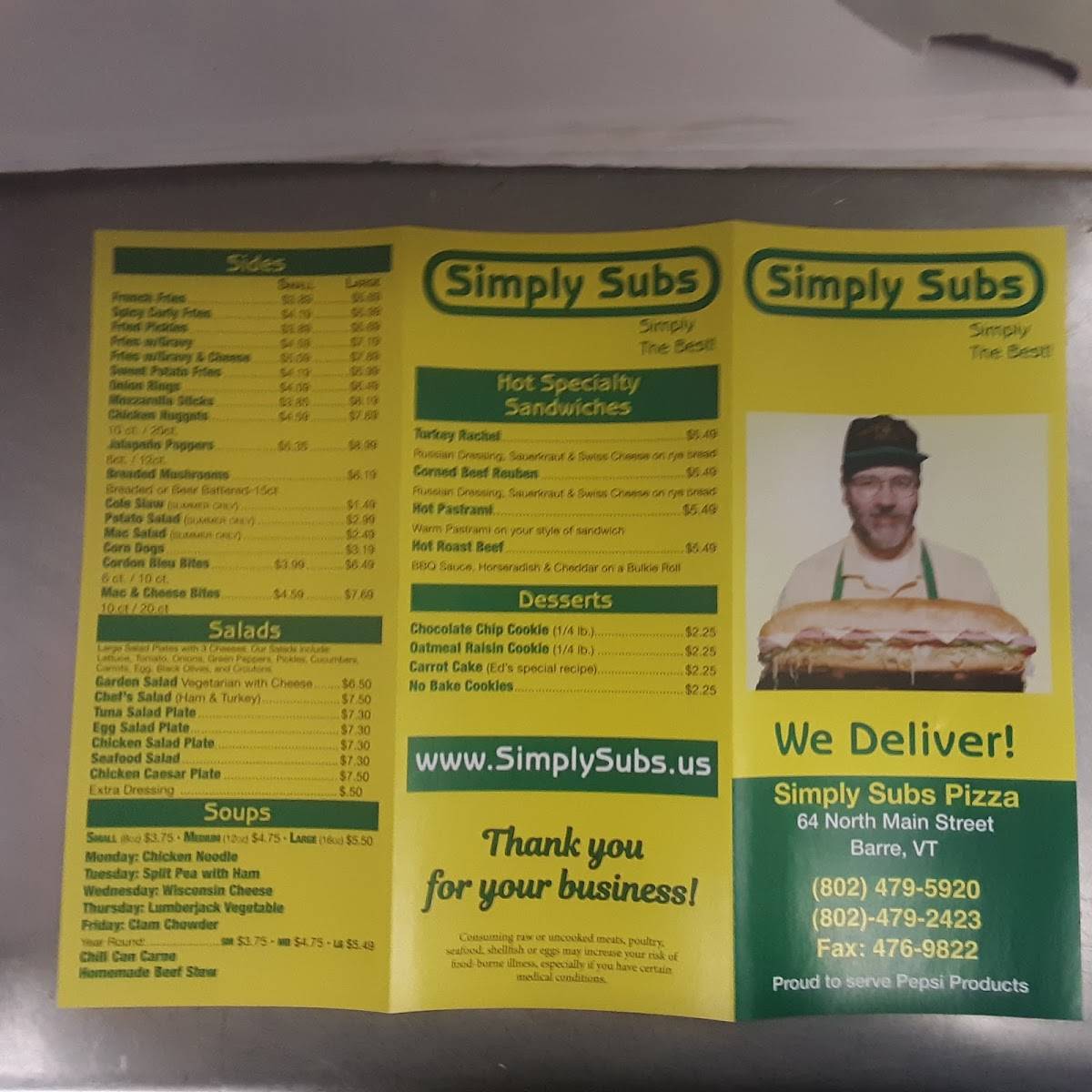 Menu at Simply Subs & Pizza pizzeria, Barre, 70 N Main St
