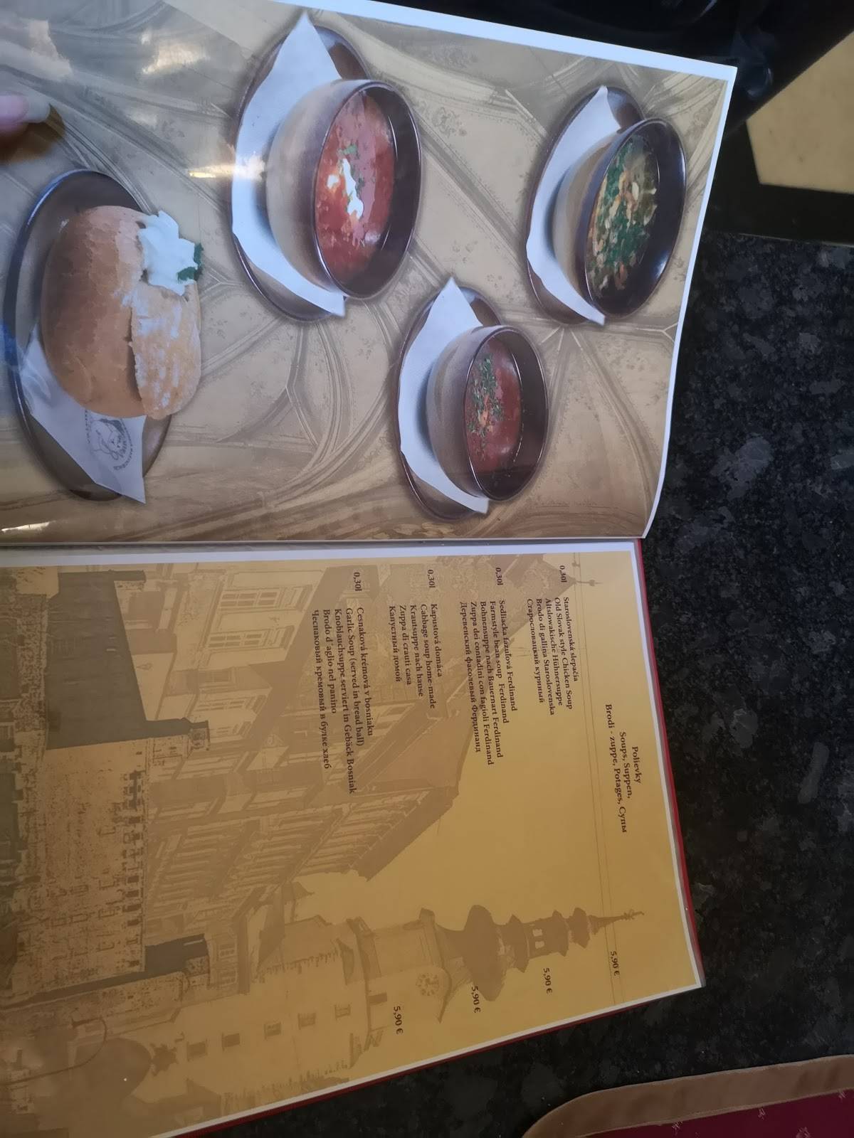 Speisekarte von Slovak restaurant, Bratislava