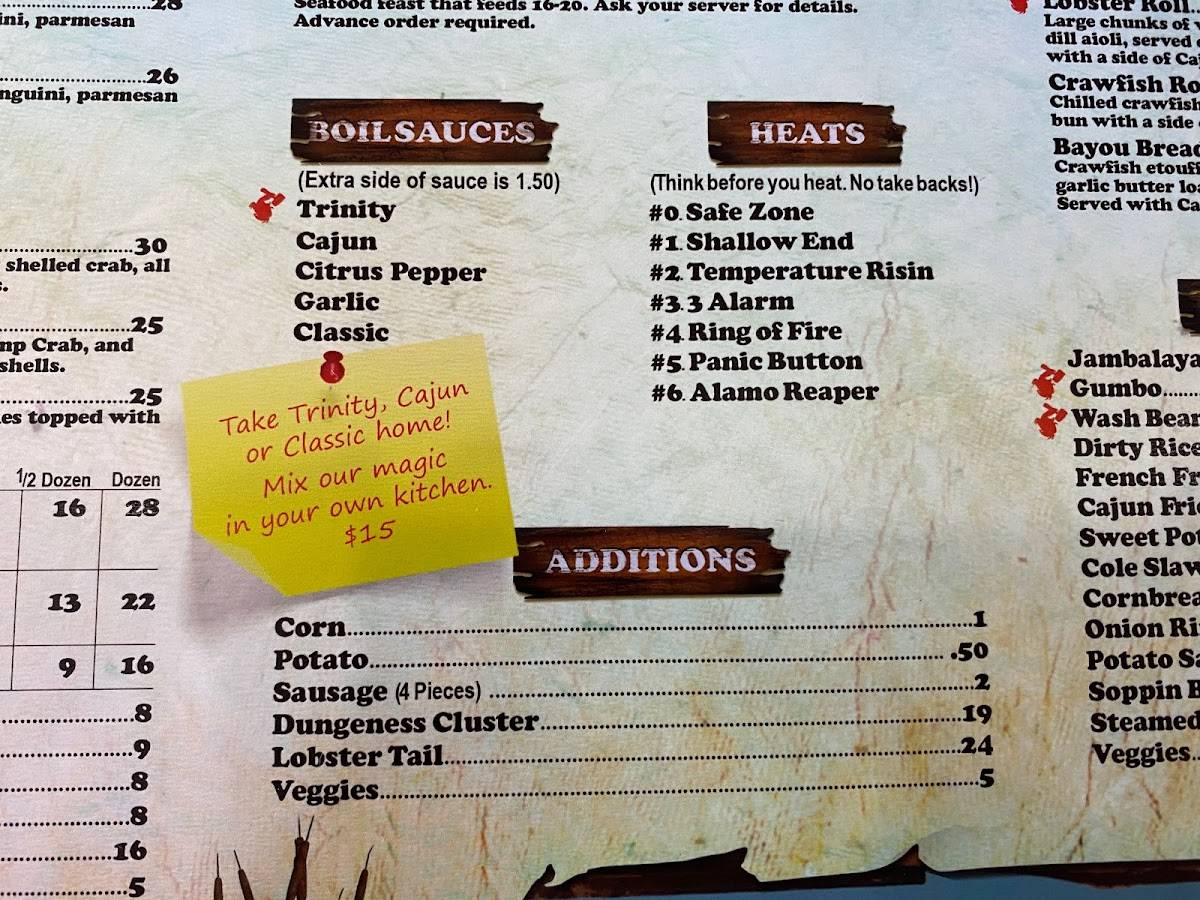 Menu at Smashin Crab restaurant, San Antonio, Bandera Rd #305