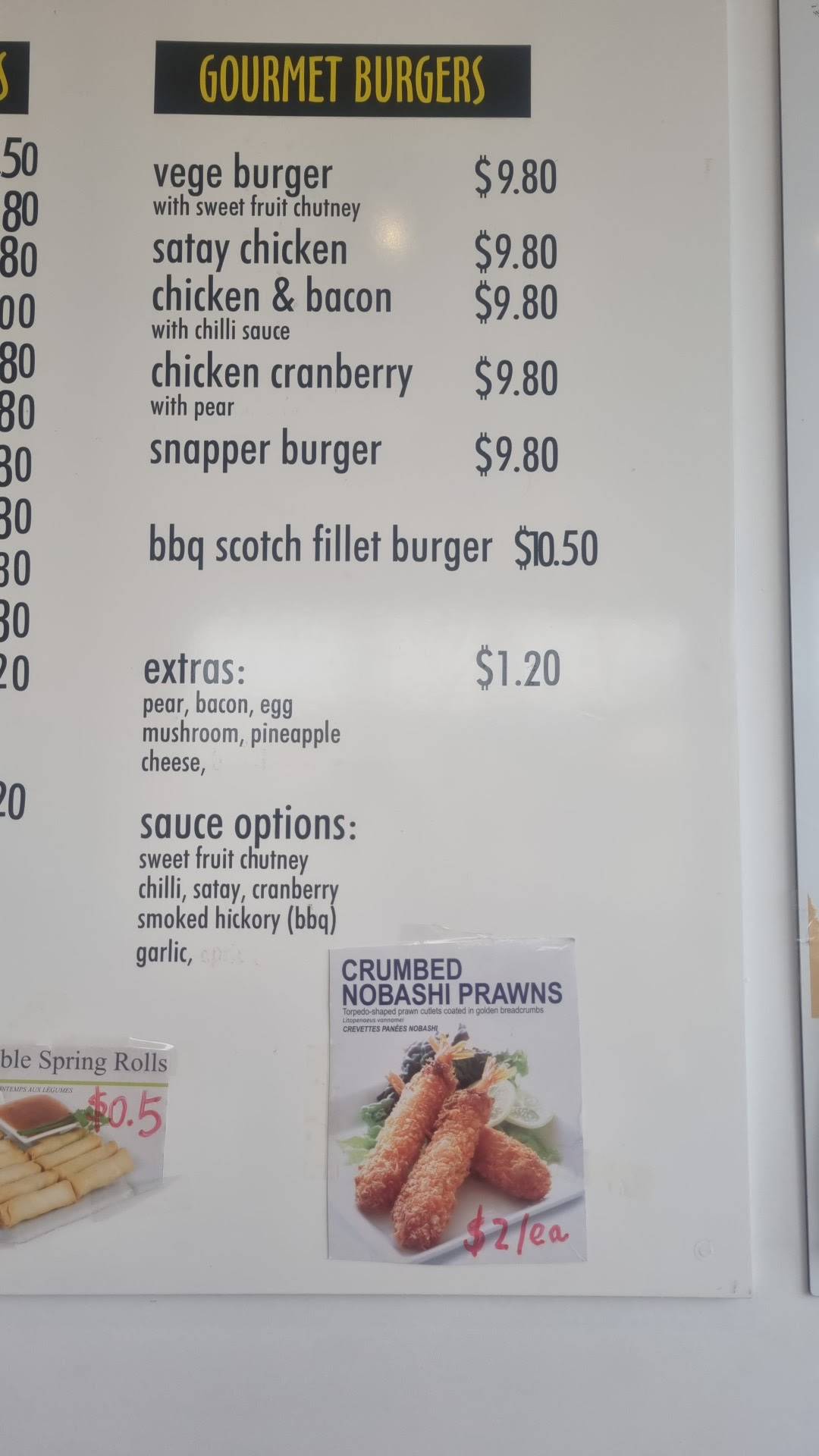 Menu at Snappers Fish and Chips restaurant, New Plymouth