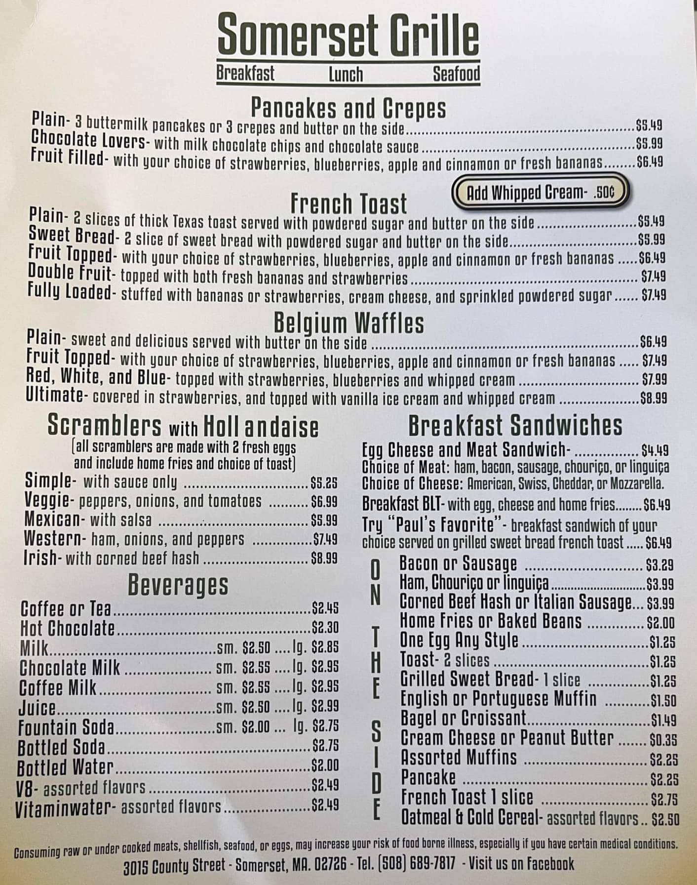 Menu at Somerset Grille restaurant, Somerset