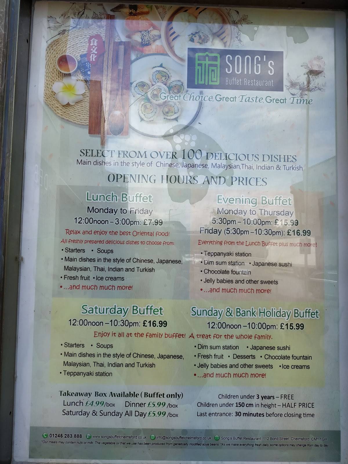 Menu at Song's Buffet Chelmsford restaurant, Chelmsford