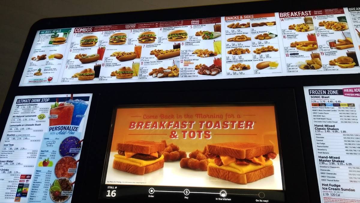 Menu at Sonic Drive-In fast food, Leonard