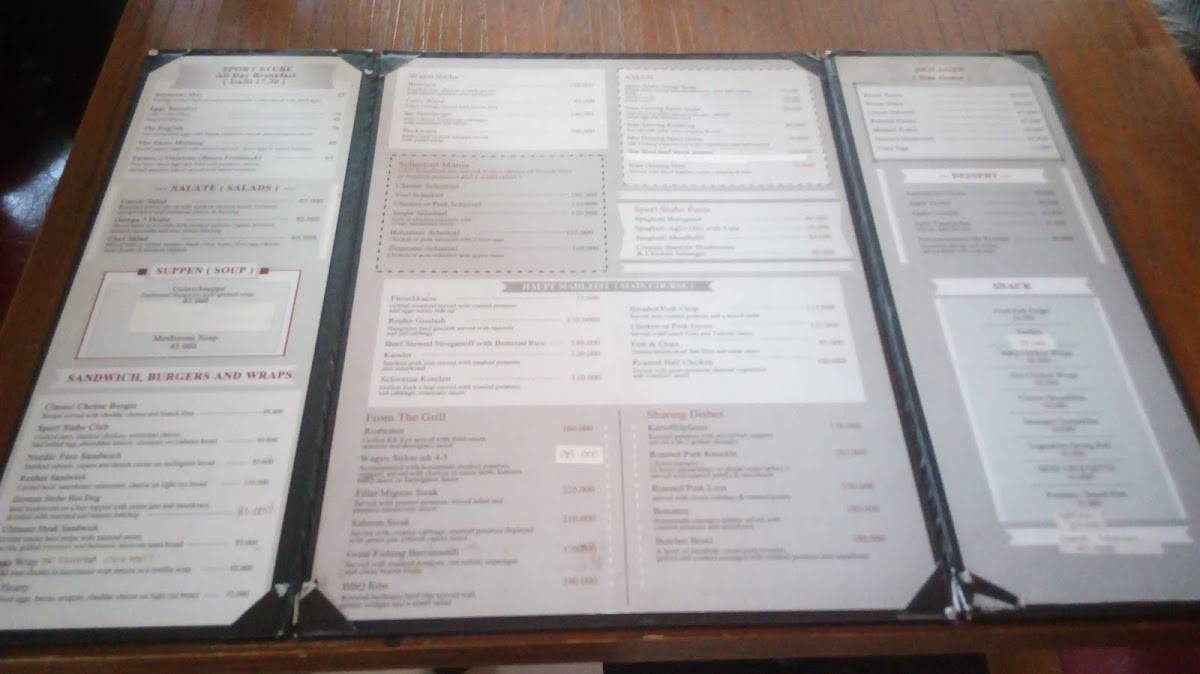 Menu at Sport Stube pub & bar, South Jakarta