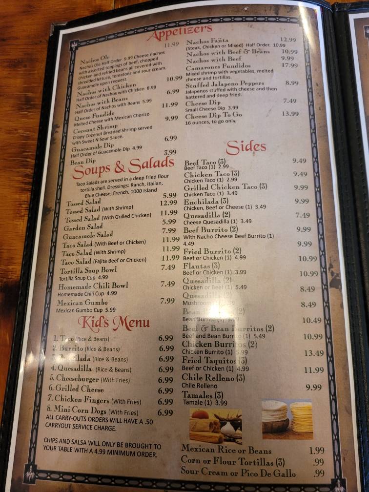Menu at Café Olé Restaurant & Cantina, Batesville, 525 MS-6