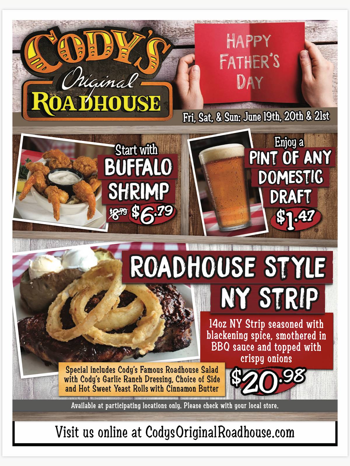 Menu at Cody's Original Roadhouse- Bay Pines steakhouse, Seminole, Park ...