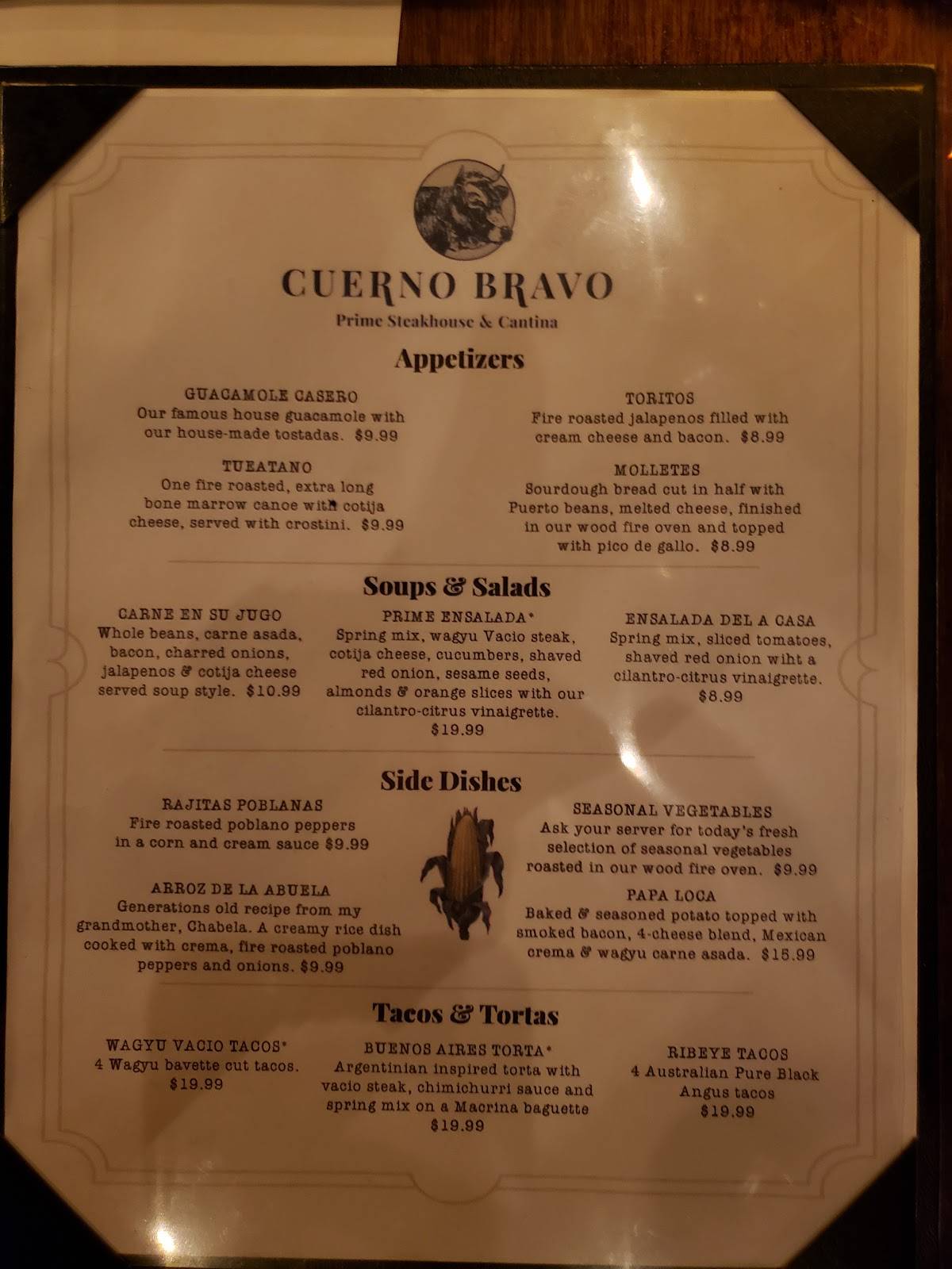 Menu at Cuerno Bravo Steakhouse, Tacoma
