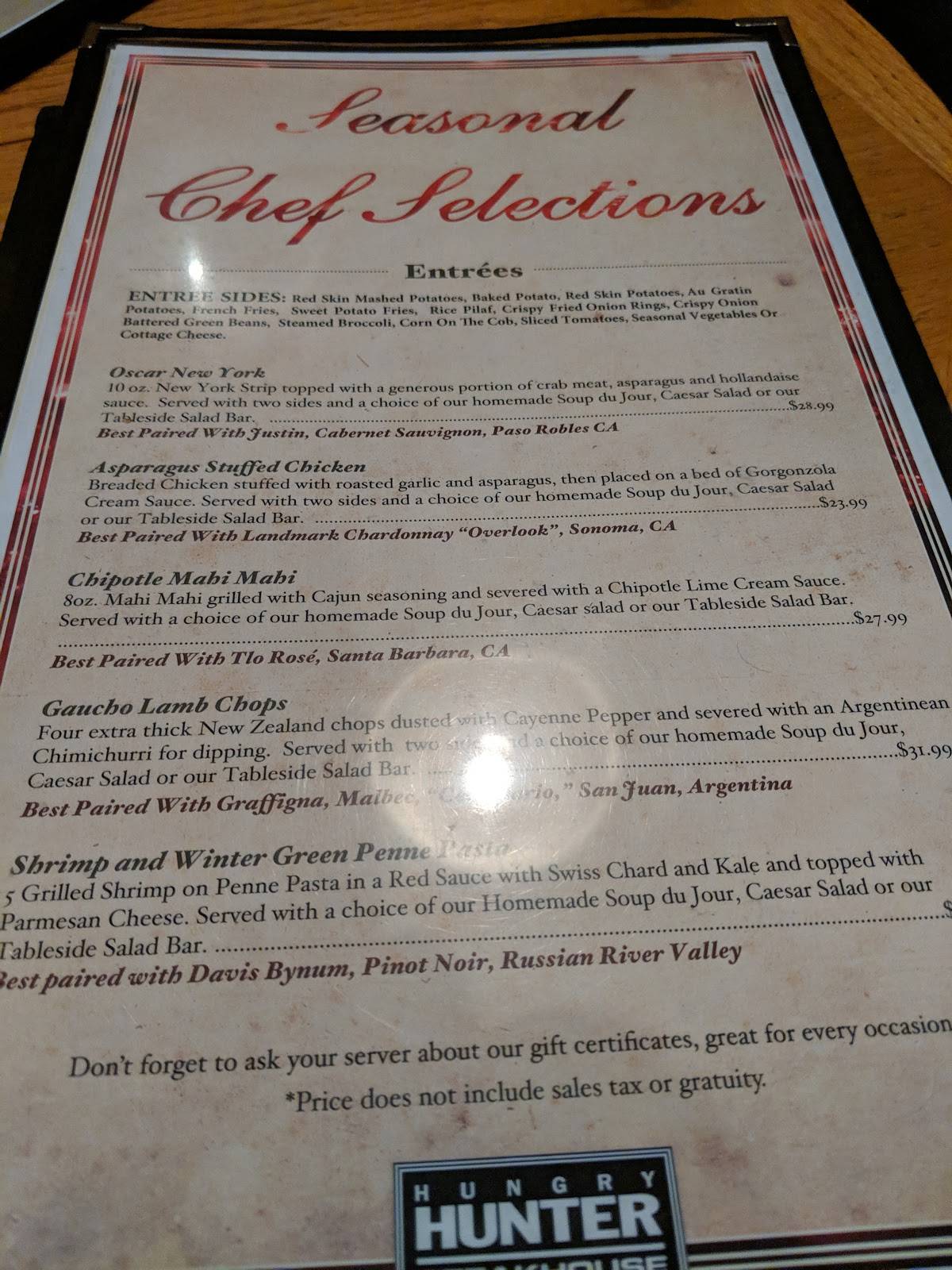 Menu at Hungry Hunter Steakhouse, Bakersfield