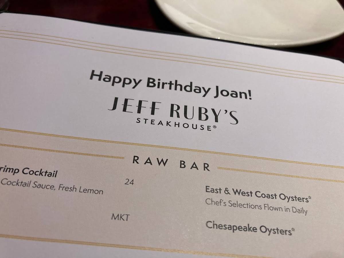 Menu at Jeff Ruby's Steakhouse, Columbus, Columbus