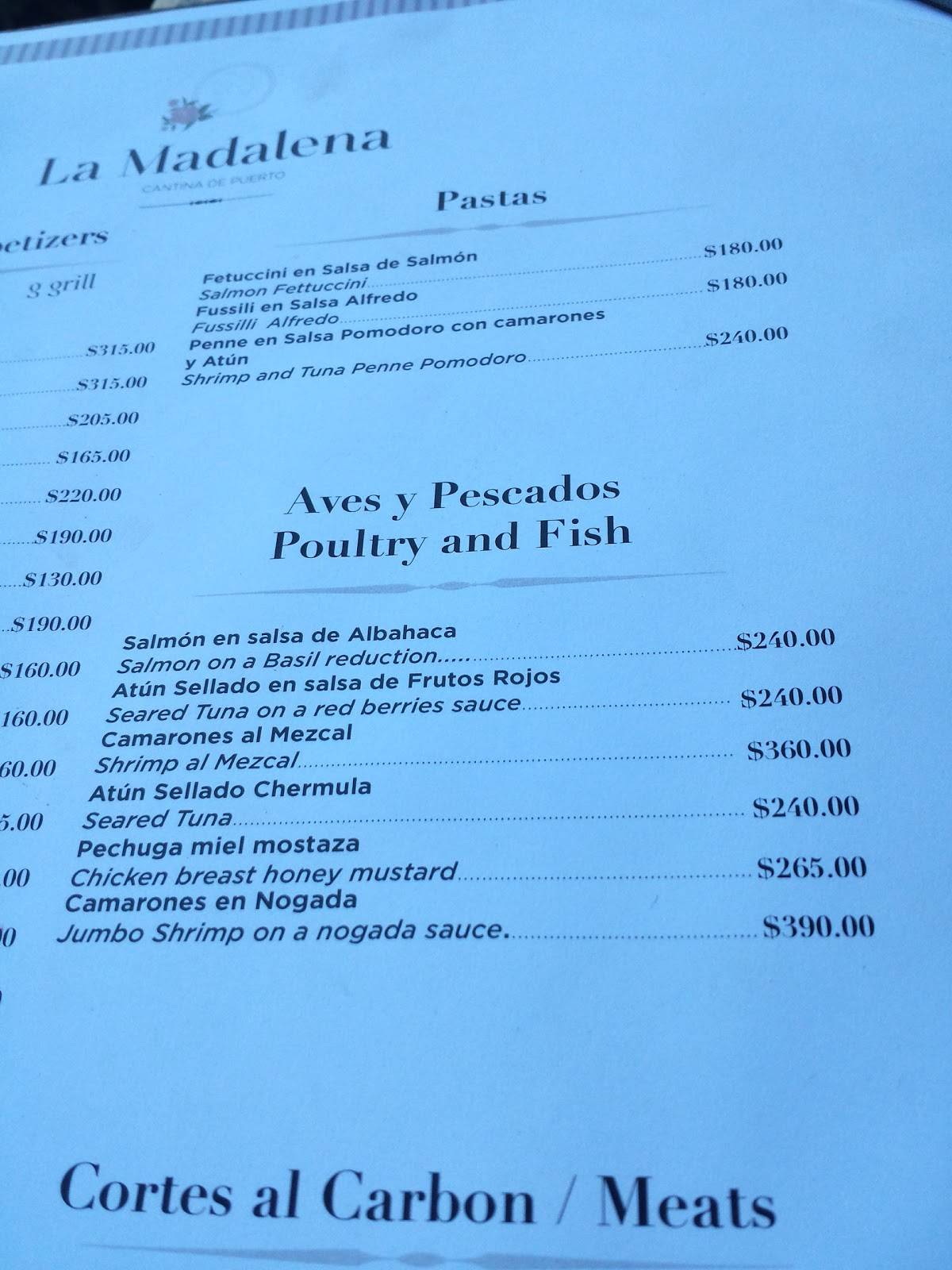 Menu at La Madalena steakhouse, Puerto Vallarta, Av. Francisco Medina ...